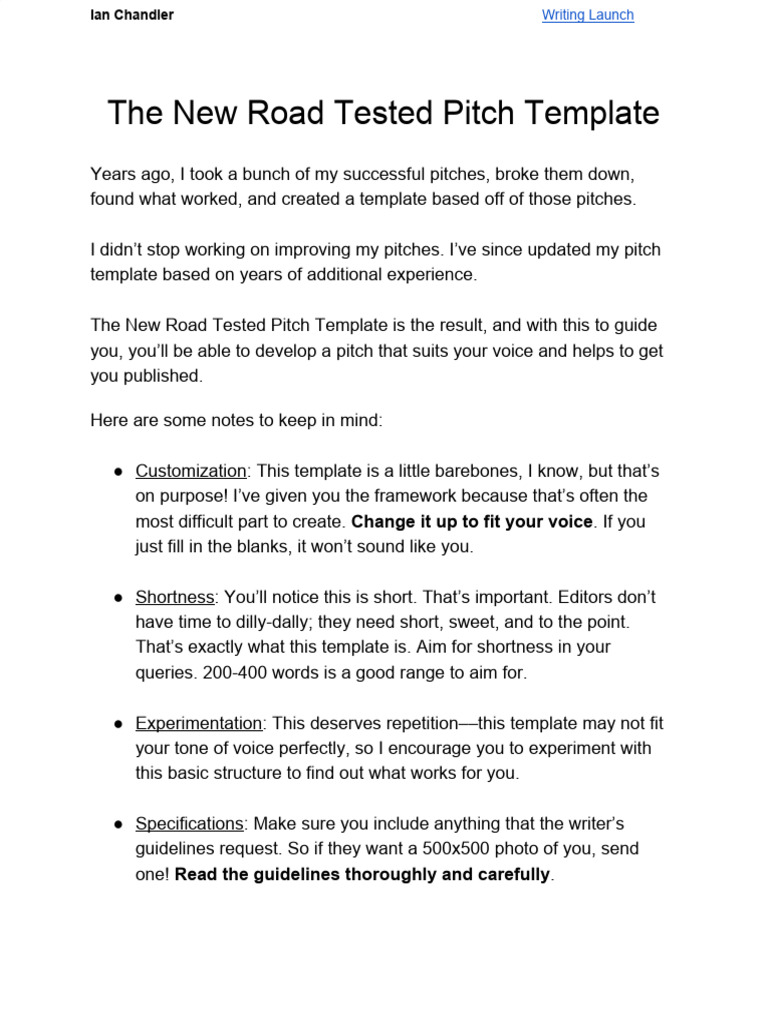 The New Road Tested Pitch Template | PDF