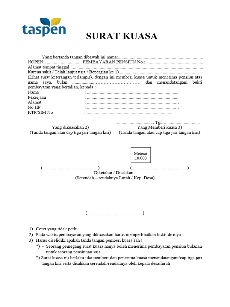 Surat Kuasa Taspen | PDF