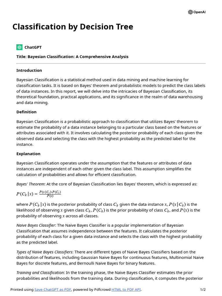 Classification By Decision Tree Pdf Statistical Classification Bayesian Inference