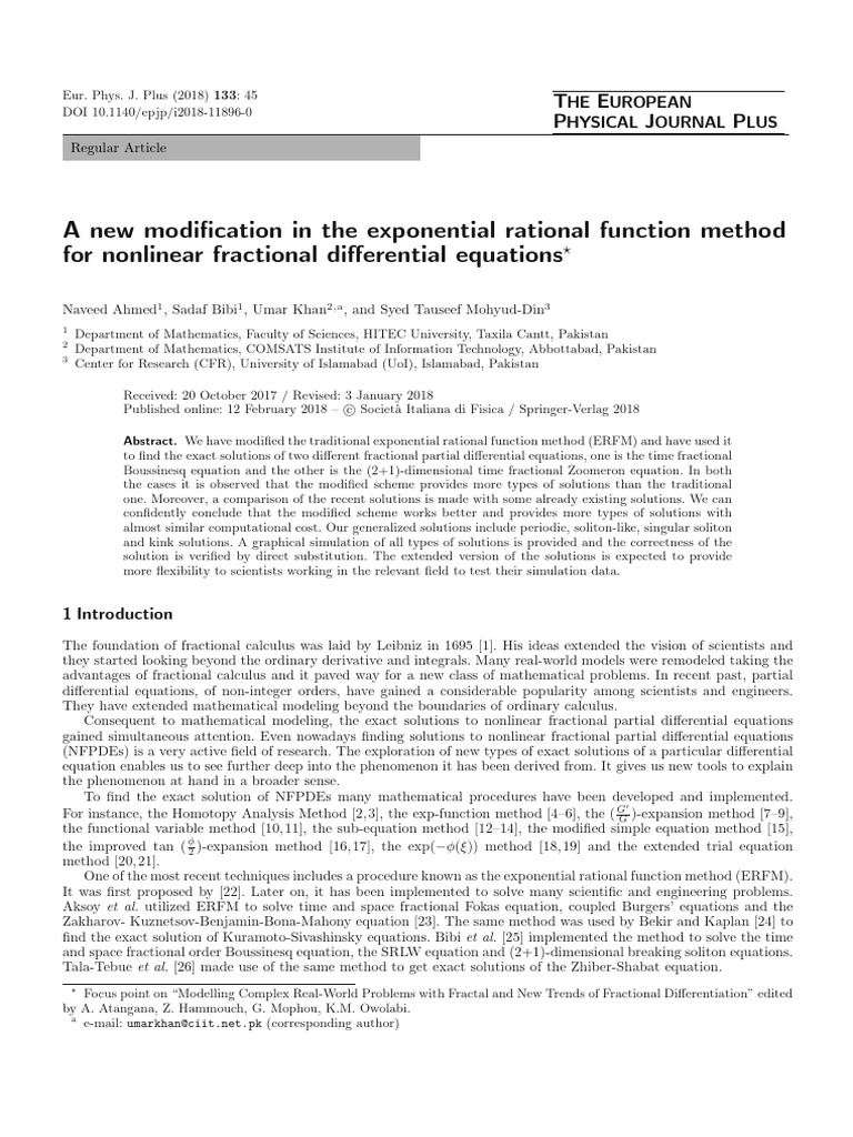A New Modification in The Exponential Rational Function Method For ...