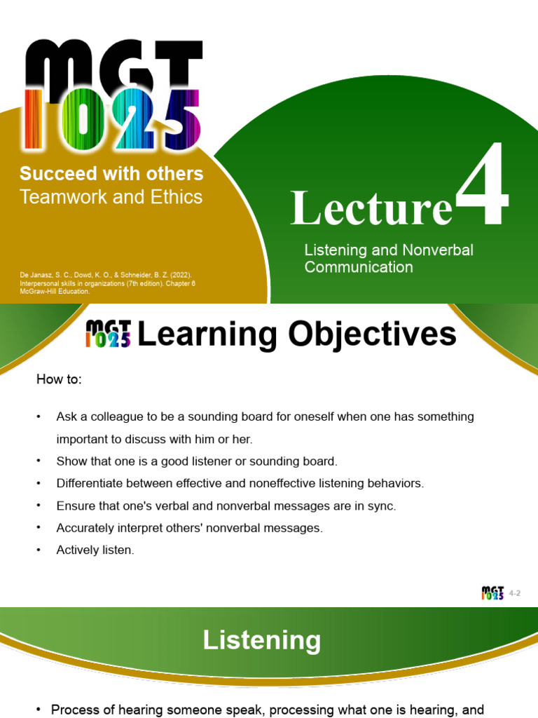 MGT1025 Lecture 04 Listening and Nonverbal Communication | PDF ... MGT1025 Lecture 04 Listening and Nonverbal Communication | PDF ...