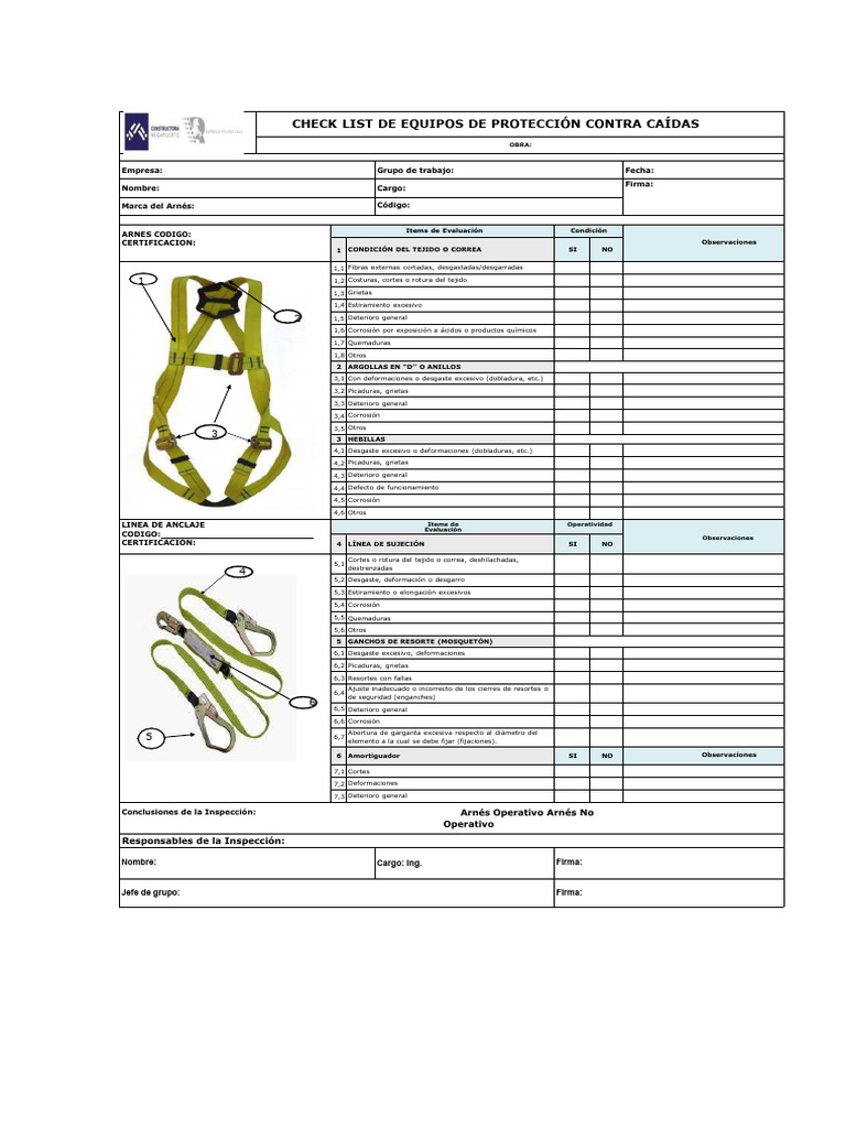 Check List Arnes Linea de Vida | PDF