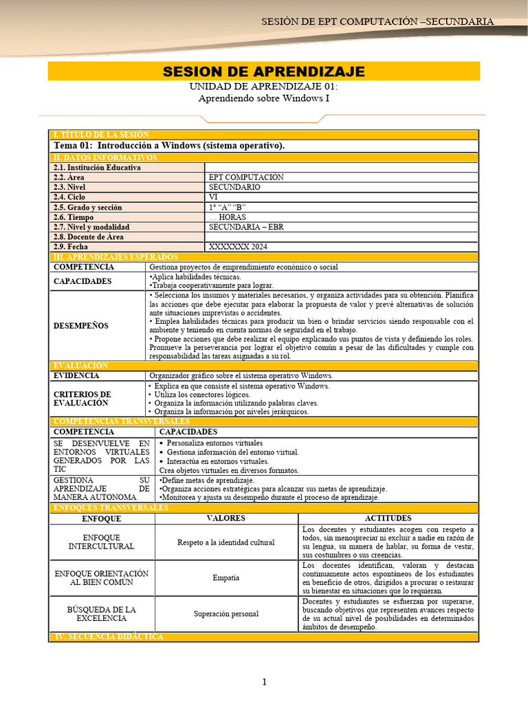 1° Sesion Actv 01 Ept-Computación 2024 | PDF | Enseñando | Microsoft Windows