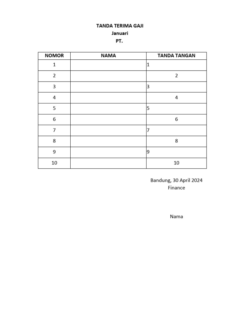 Tanda Terima Gaji Karyawan Excel | PDF