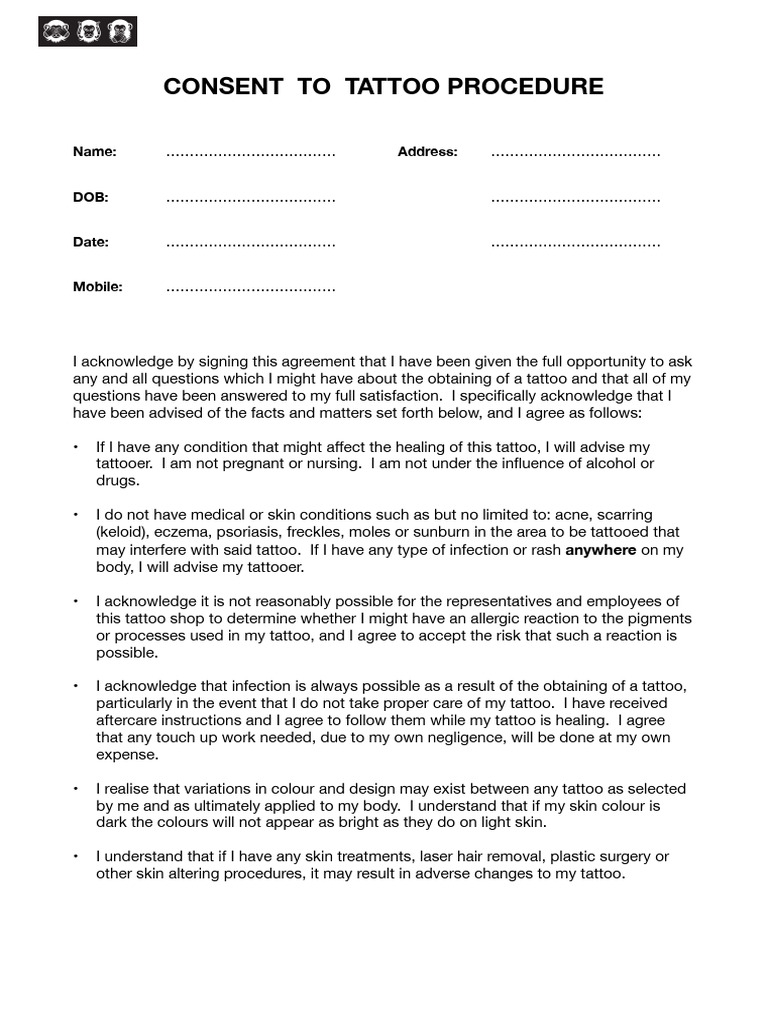 Tattoo Consent Form | Download Free PDF | Tattoo | Clinical Medicine