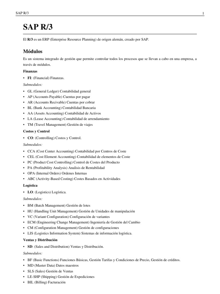 SAP R3 Modulos | PDF | Informática | Software