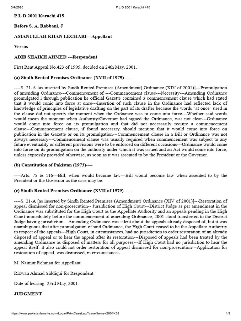 PLD 2001 Karachi 415 | PDF | Appeal | Jurisdiction