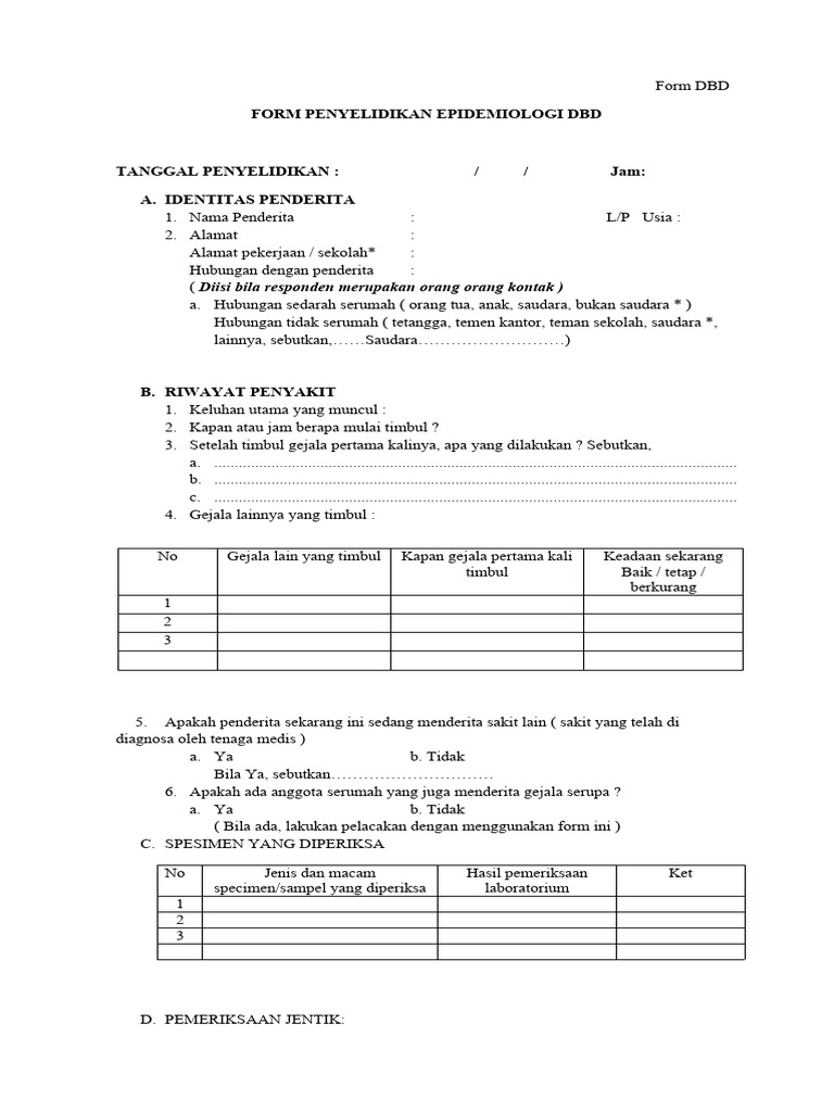 Form Penyelidikan Epidemologi DBD | PDF