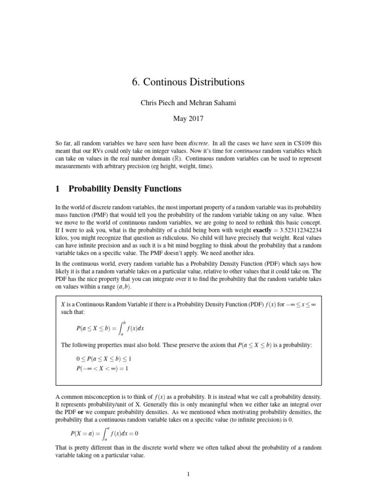6 Continuous Variables | PDF | Probability Distribution | Random Variable