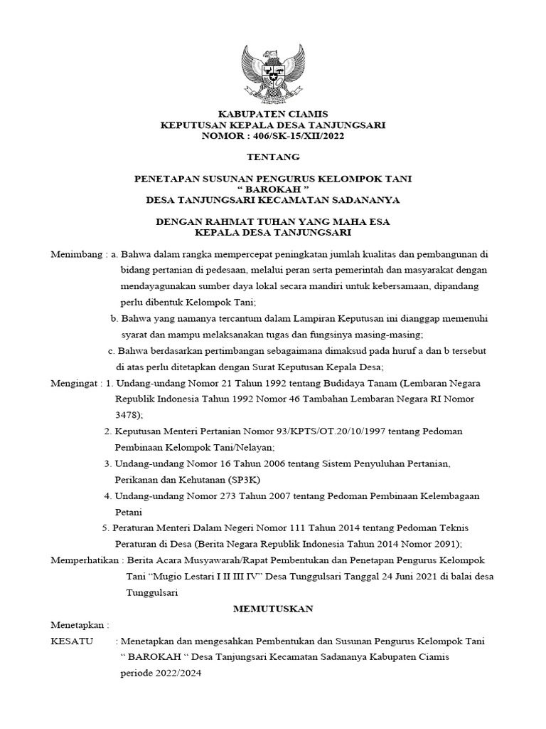 SK Tani Barokah 1 | PDF