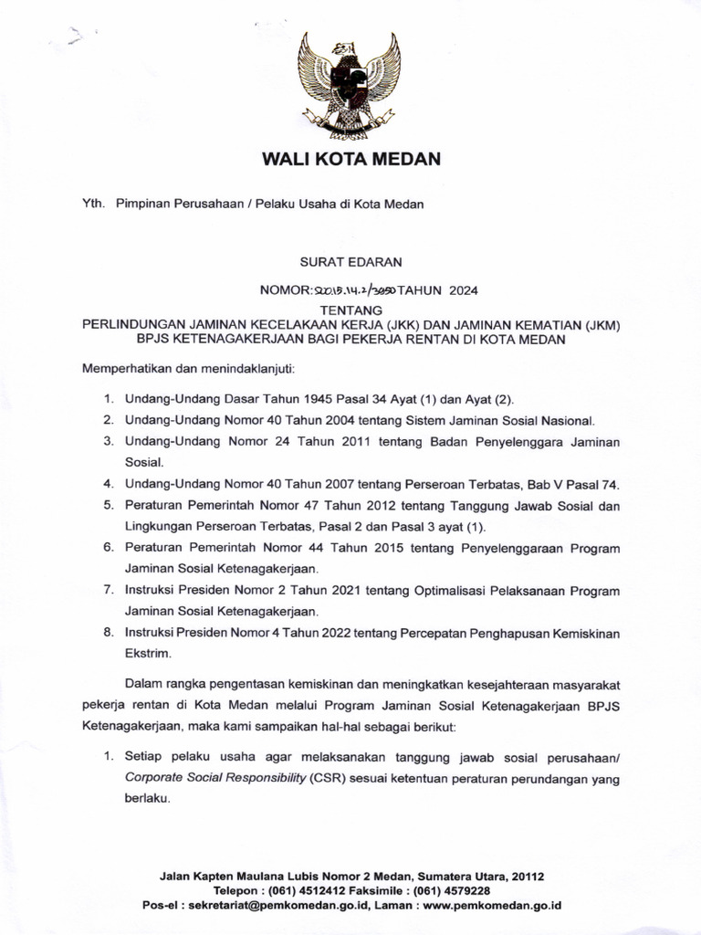 Surat Edaran JKK Dan JKM | PDF