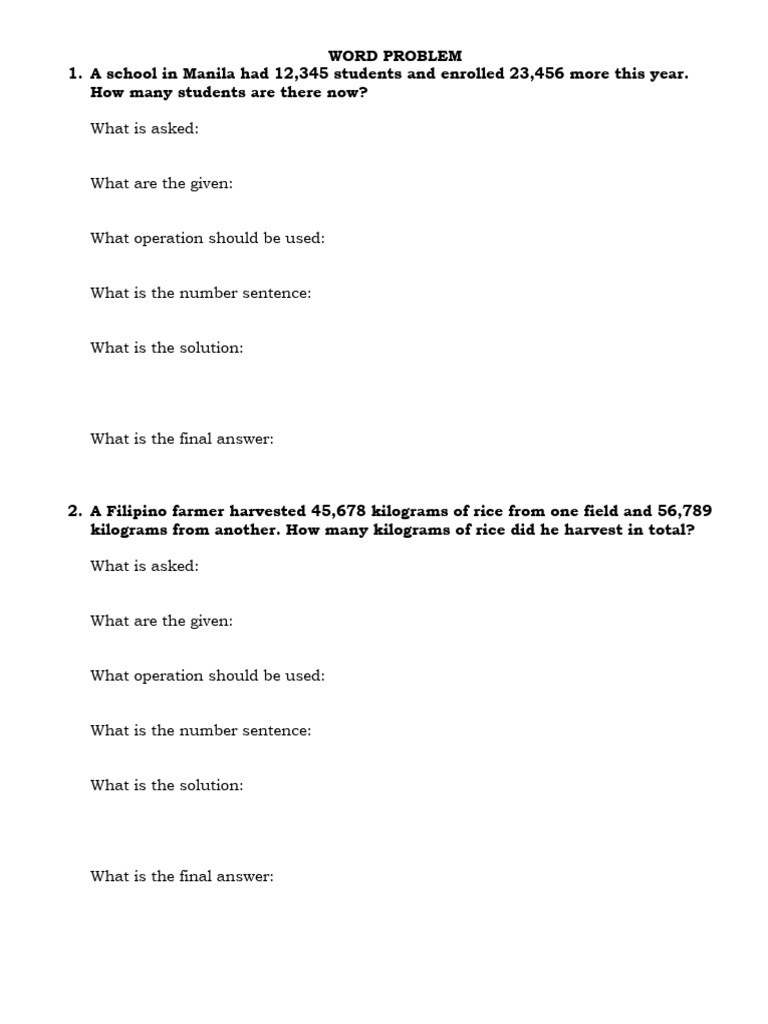 Philippine Math Word Problems Summary | PDF | Philippines