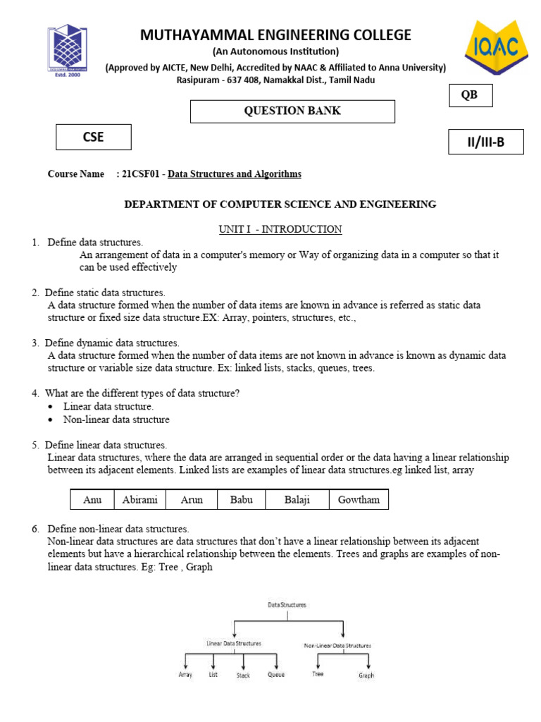 Dsa Question Bank Pdf Queue Abstract Data Type Pointer