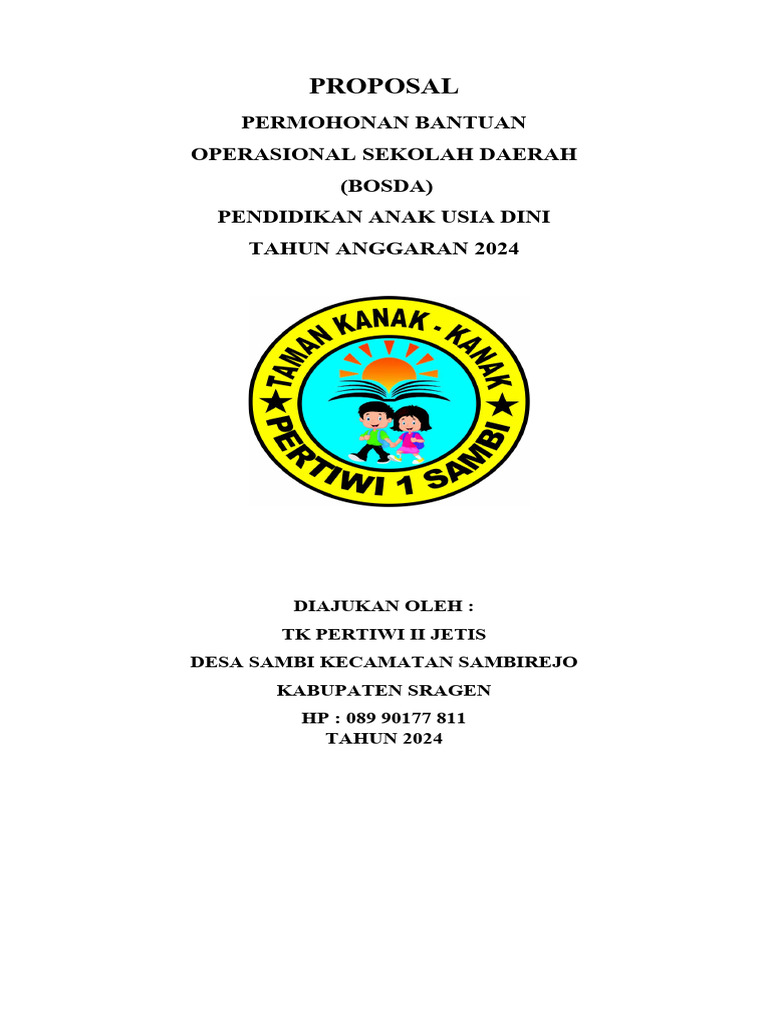 Proposal Pengajuan Bosda TK Pertiwi Ii Jetis | PDF