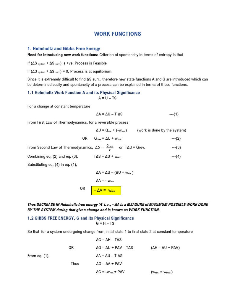 5 Work Functions, Spontaneity Criteria, Exergonic,Endergonic | PDF ...