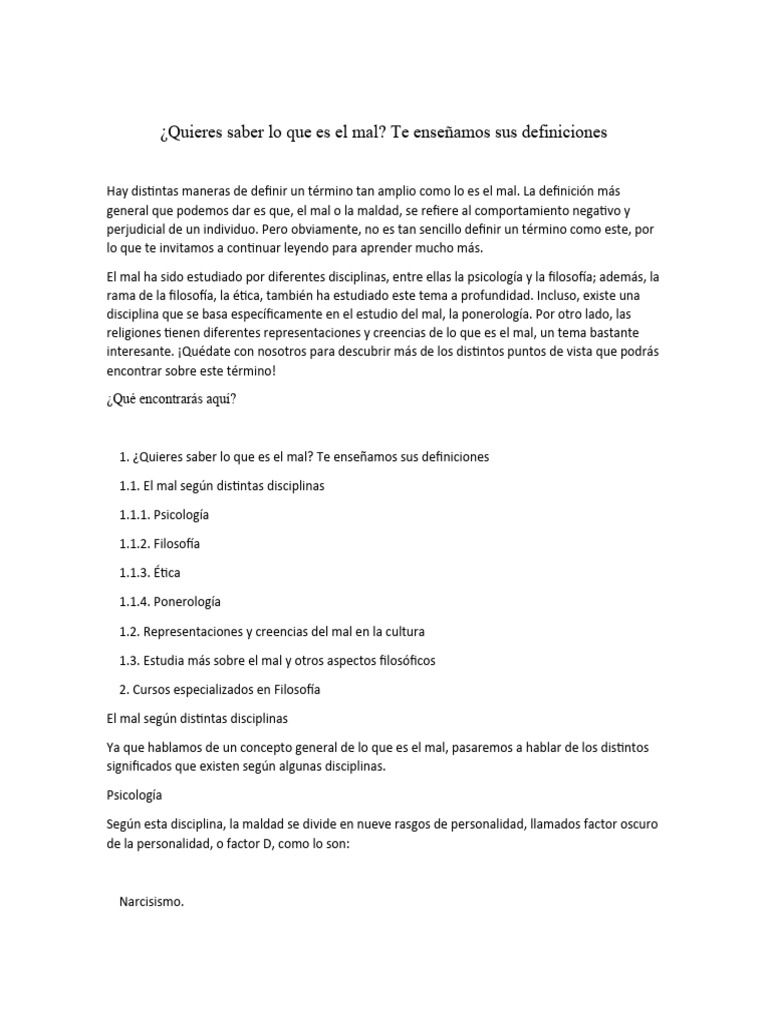 Quieres Saber Lo Que Es El Mal | PDF | Mal | Moralidad