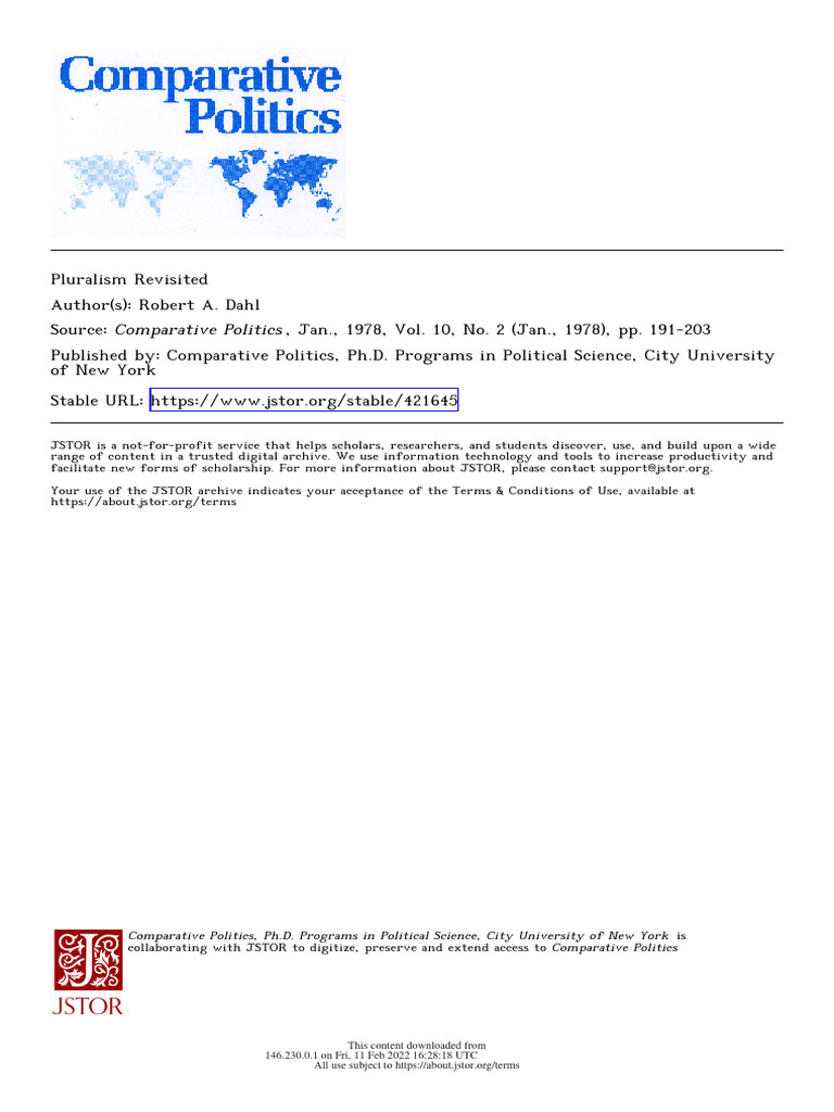 Robert Dahl "Pluralism Revisited" | PDF | Socialism | Marxism
