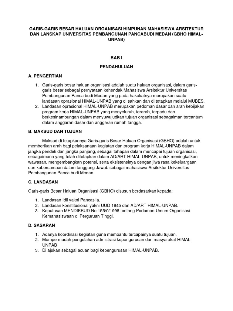 Garis Garis Besar Haluan Organisasi (Gbho) | PDF