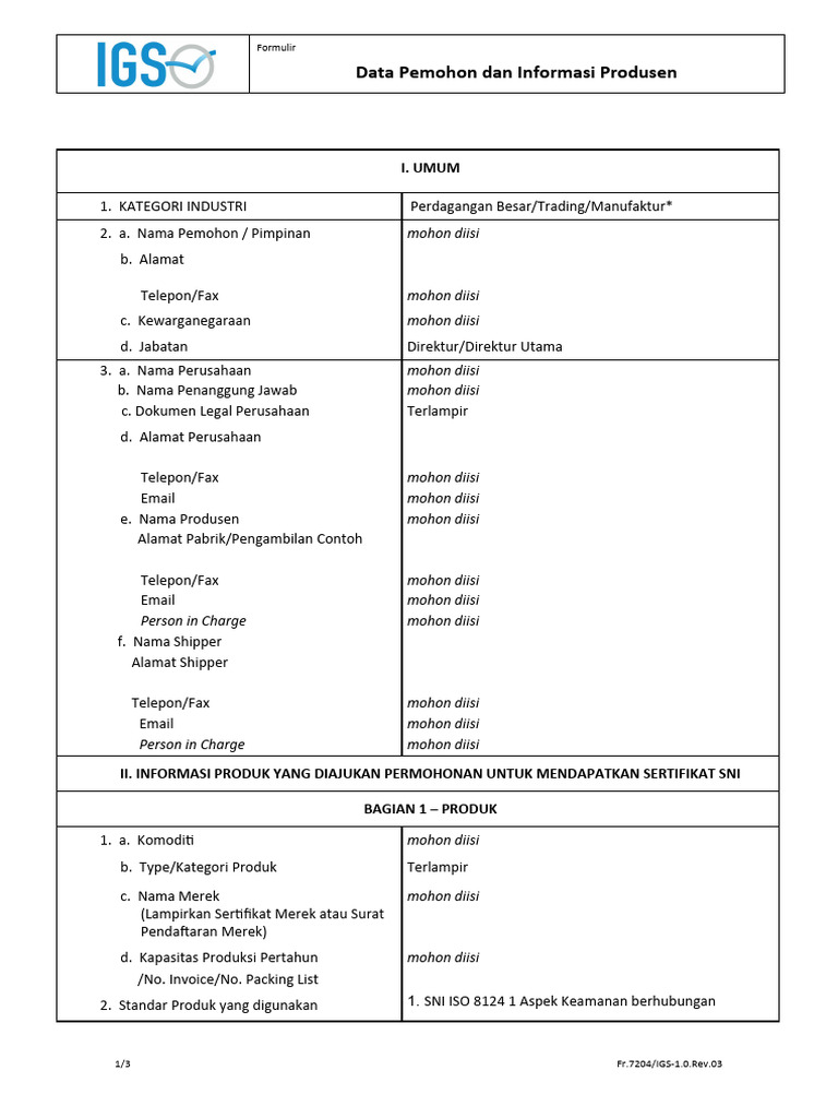 Fr.7204-DATA PEMOHON DAN INFORMASI PRODUSEN-1.0.Rev.02 | PDF