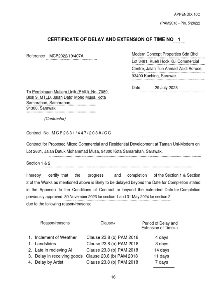 TASK 3 - CERTIFICATE OF DELAY AND EXTENSION OF TIME Page 16 - 17 | PDF ...