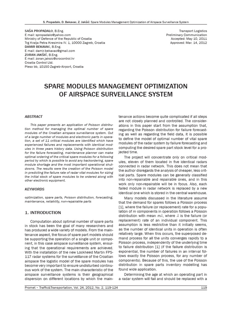 Airspace Surveillance Spare Module Optimization | PDF | Reliability ...