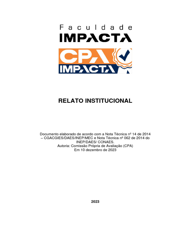 Relato Institucional - Faculdade Impacta - 2023 | PDF | Pós-graduação ...