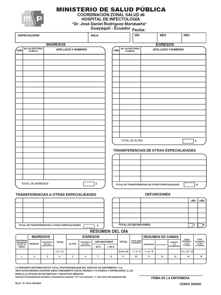 FORM 555 CENSO | PDF | Ciencias de la Salud | Medicina