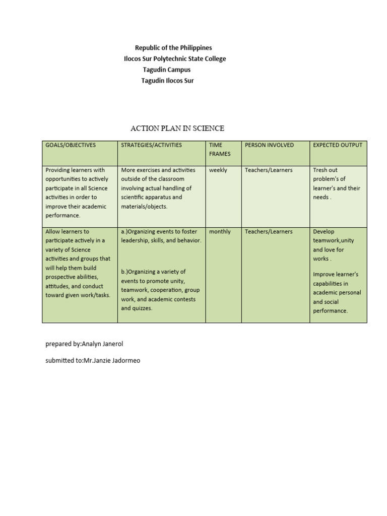 Action Plan in Science | PDF