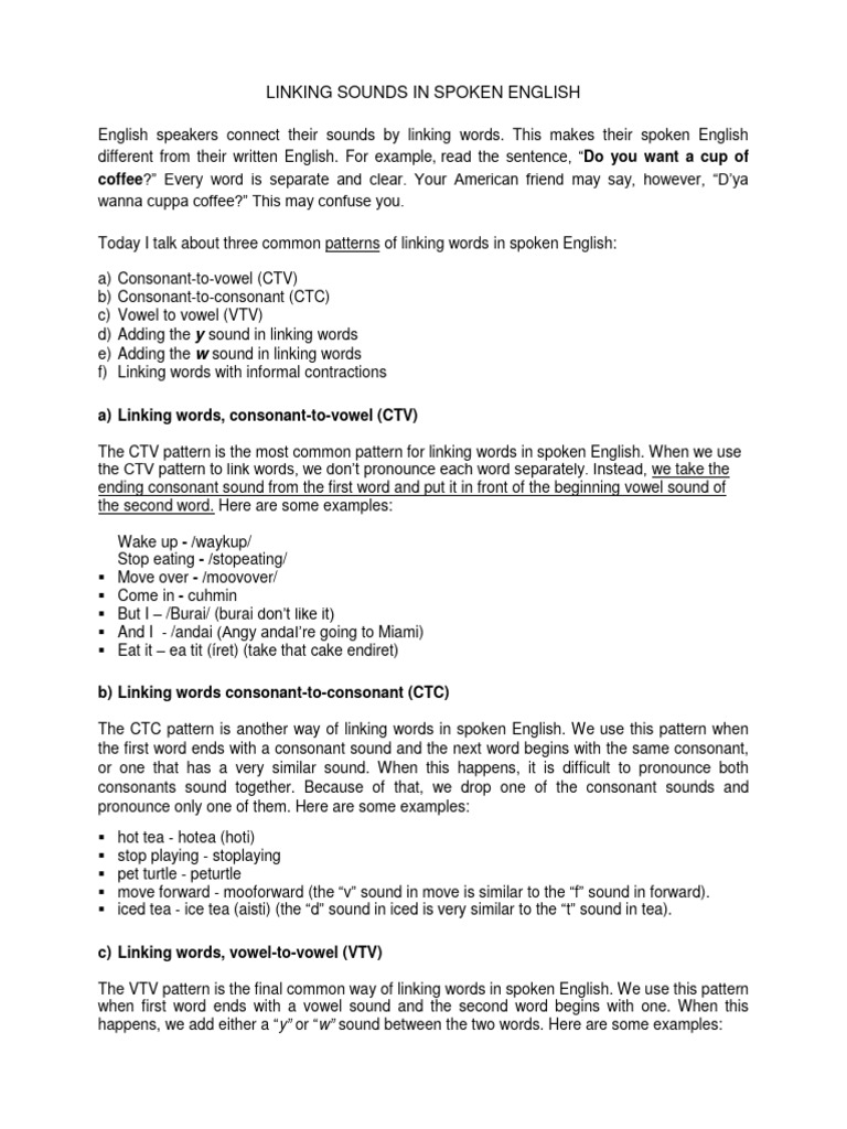 Linking Sounds in English | PDF | English Language | Word