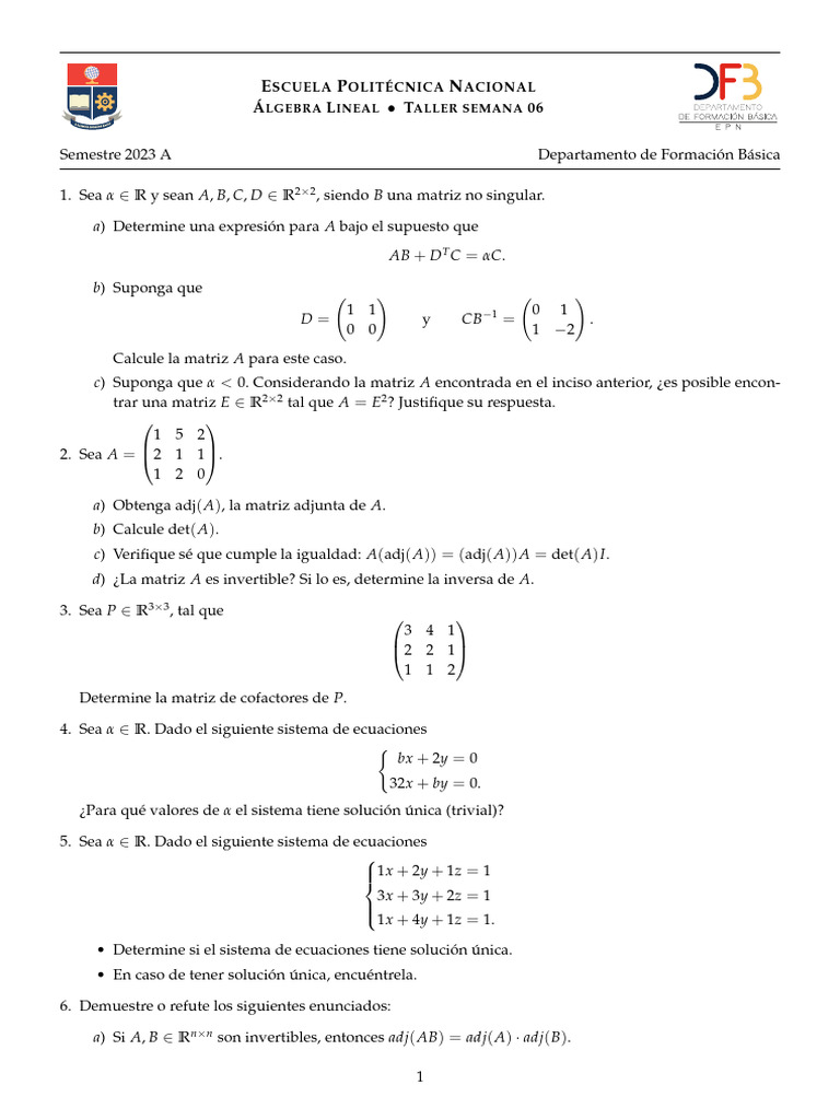 Algebra Ejercicios 2023A | PDF | Álgebra | Álgebra lineal