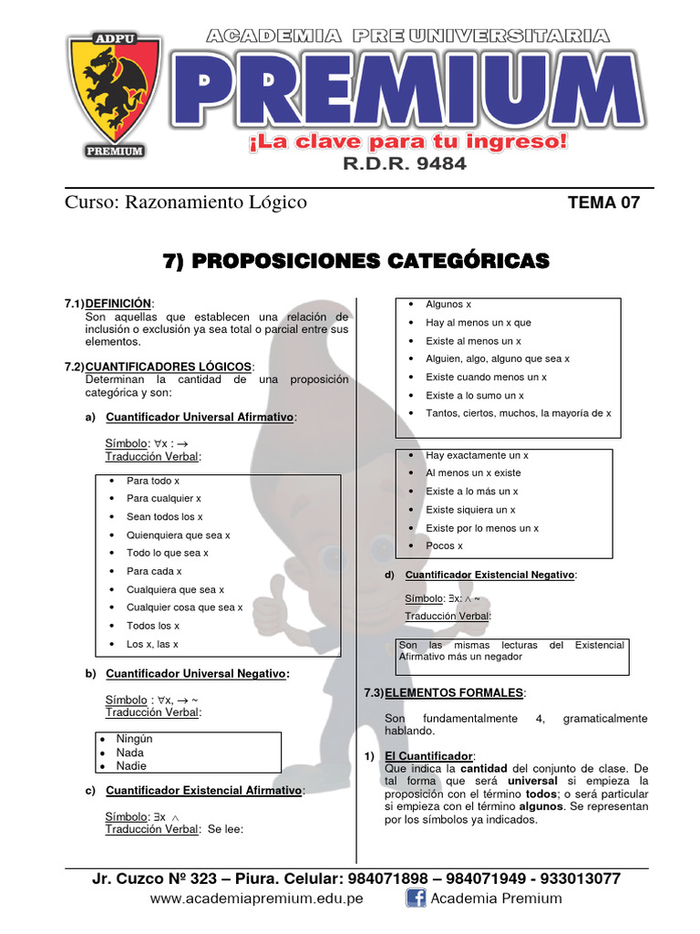 Tema 07 de Raz Logico - Proposiciones Categoricas | PDF | Proposición | Verbo