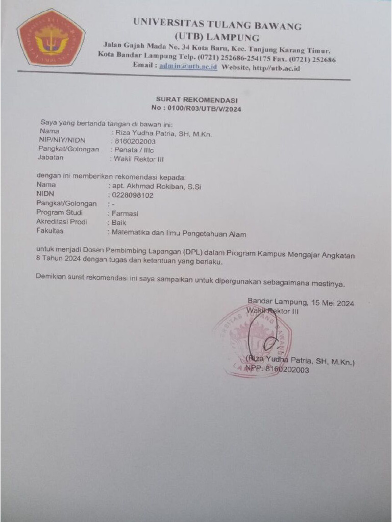 REKOMENDASI ROKIBAN Dari Warek III UTB | PDF