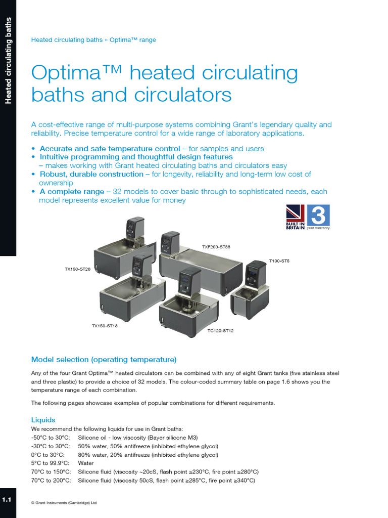 1.1 Optima Heated Circulating Baths and Circulators | PDF | Thermostat | Temperature