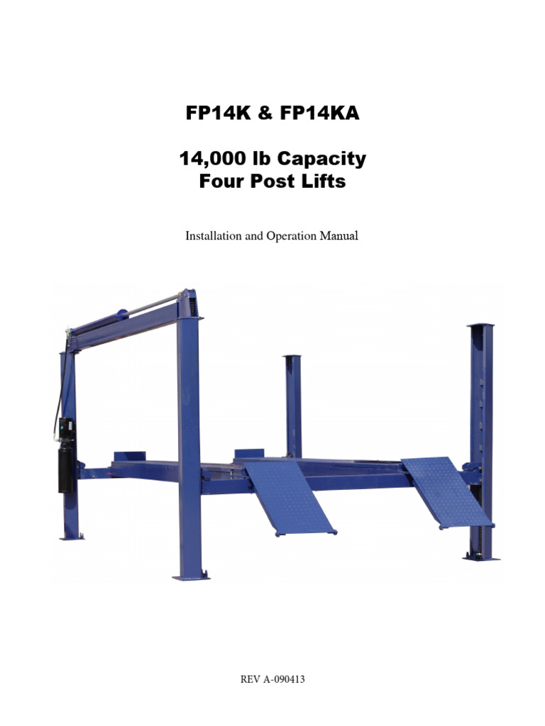 FP14k 4 Post Lift Manual | Download Free PDF | Elevator | Manufactured ...