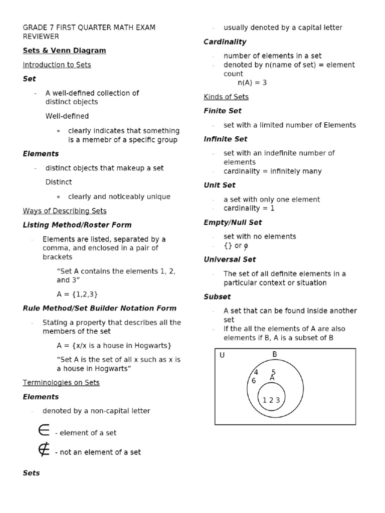 Grade 7 First Quarter Math Exam Reviewer - TOAZ - INFO | PDF