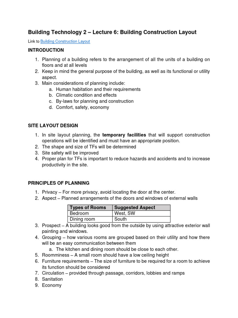BT2 - Topic 6 - Building Construction Layout | Download Free PDF ...