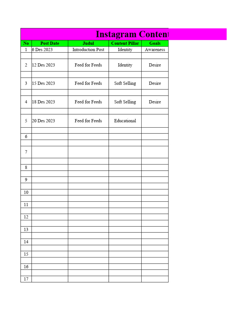 Instagram Content Planning List | PDF