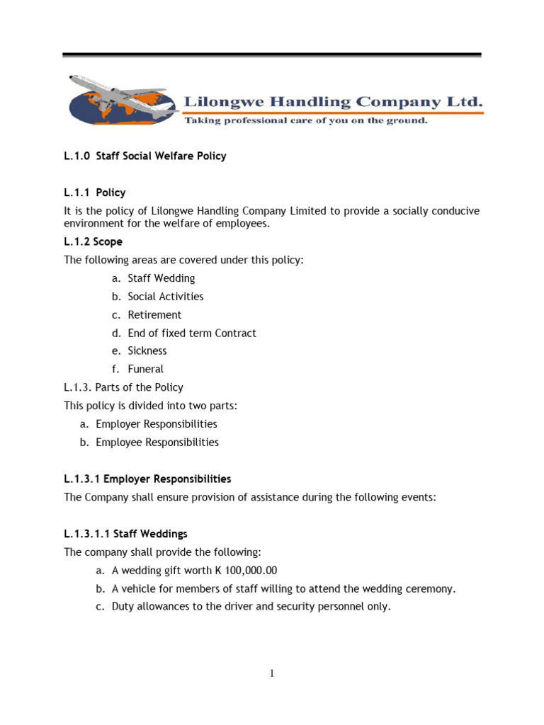 Lilongwe Handling Employee Welfare Policy | PDF | Employment | Coffin