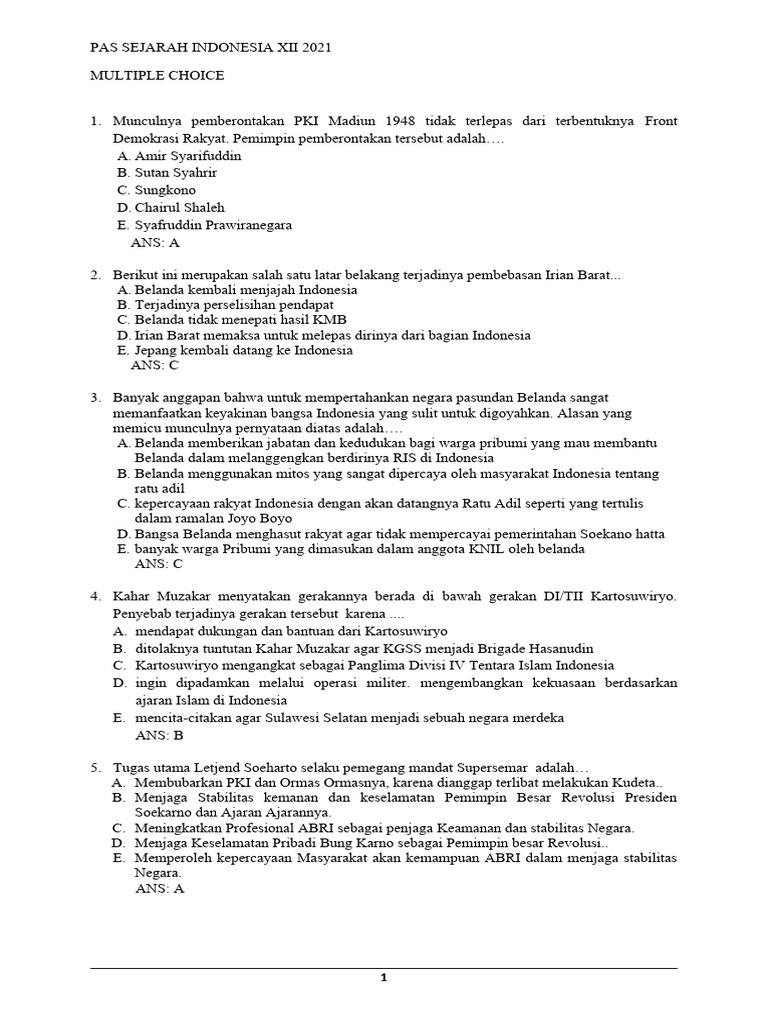 PHB Sejarah Indonesia XII 2021 | PDF