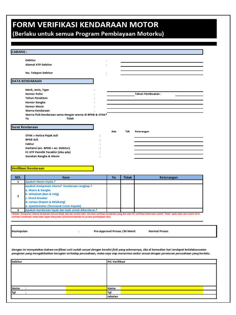 Form Verifikasi BPKB Kendaraan Motor | PDF