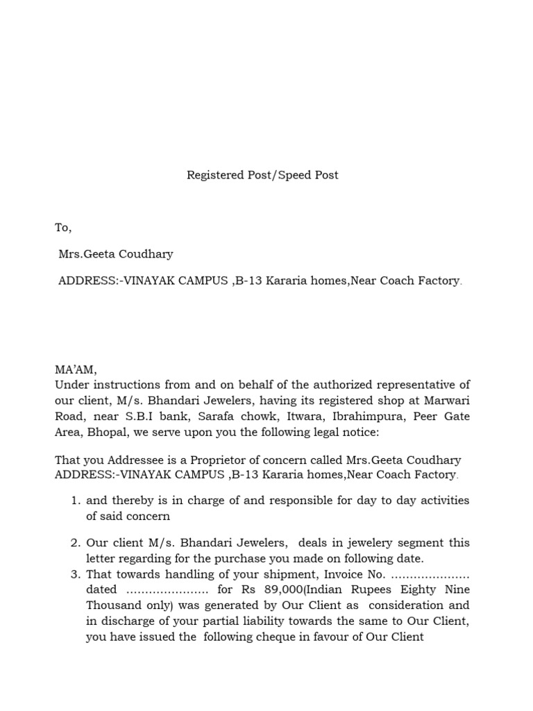Legal Notice Us 138 .Docx1 | PDF | Cheque | Fraud