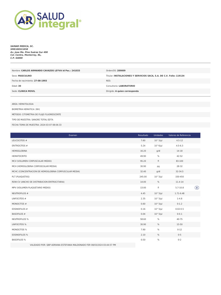 Biometria Hematica (BH) | Descargar gratis PDF | Sangre | Histología