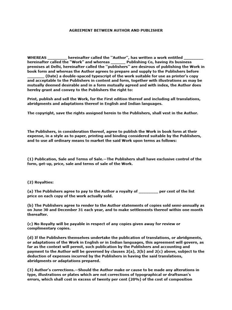 Agreement Between Author and Publisher | PDF | Copyright | Royalty Payment