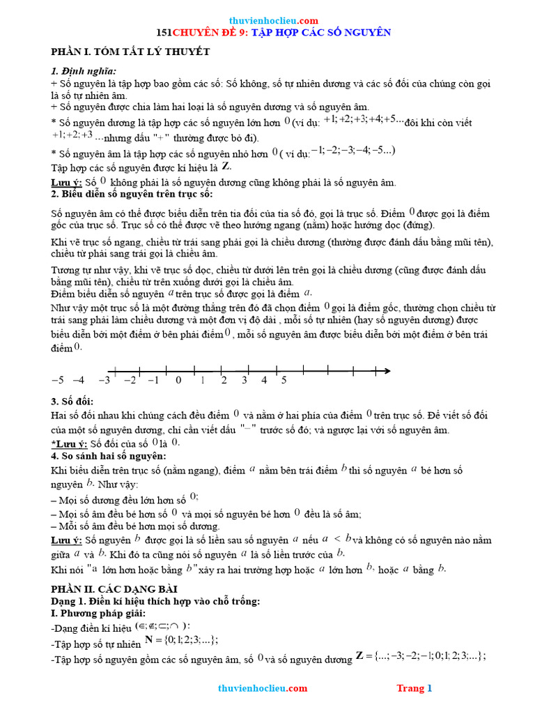 Chuyen de 9 Tap Hop Cac So Nguyen | PDF