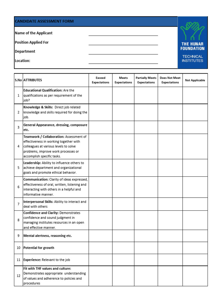 Candidate Assessment Form | Download Free PDF | Leadership | Social ...