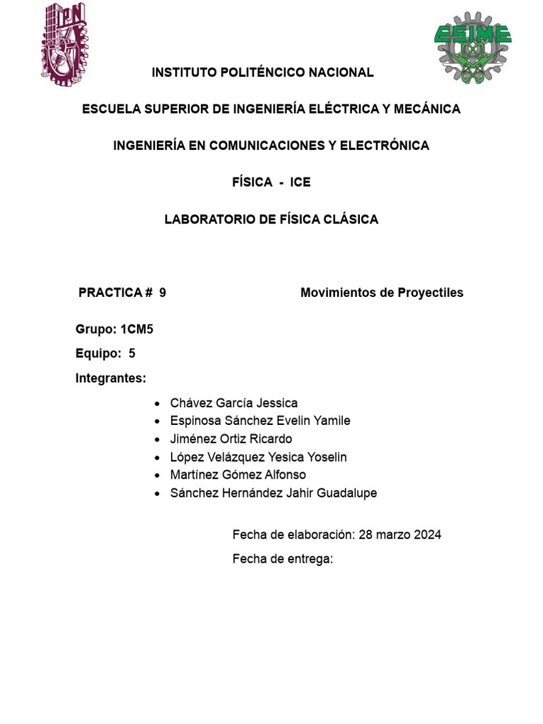 Practica Fisica Movimiento de Proyectiles | PDF | Velocidad | Física