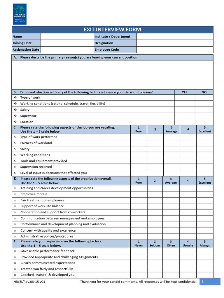 Exit Interview Form | PDF | Employment | Industrial Organization