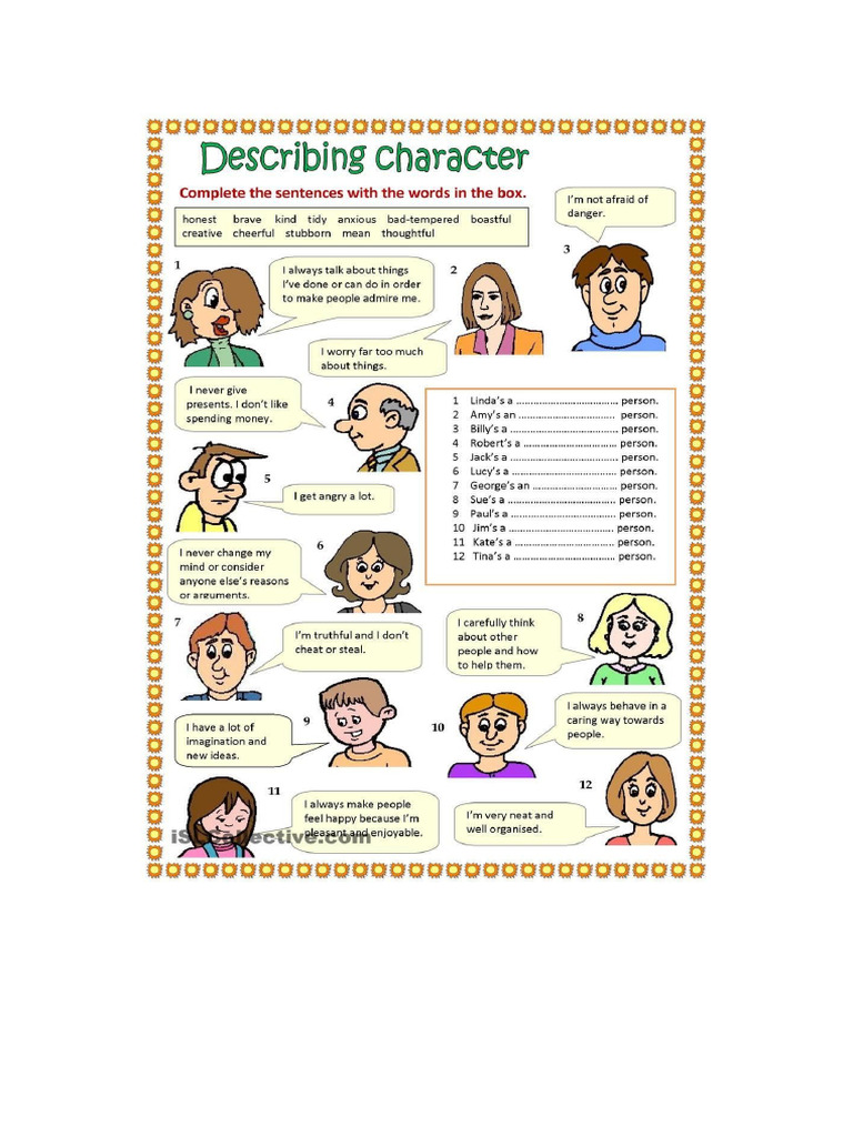Describing Character Worksheet | PDF