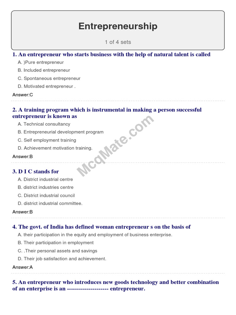 entrepreneurship [set 1] (1) | Download Free PDF | Entrepreneurship ...