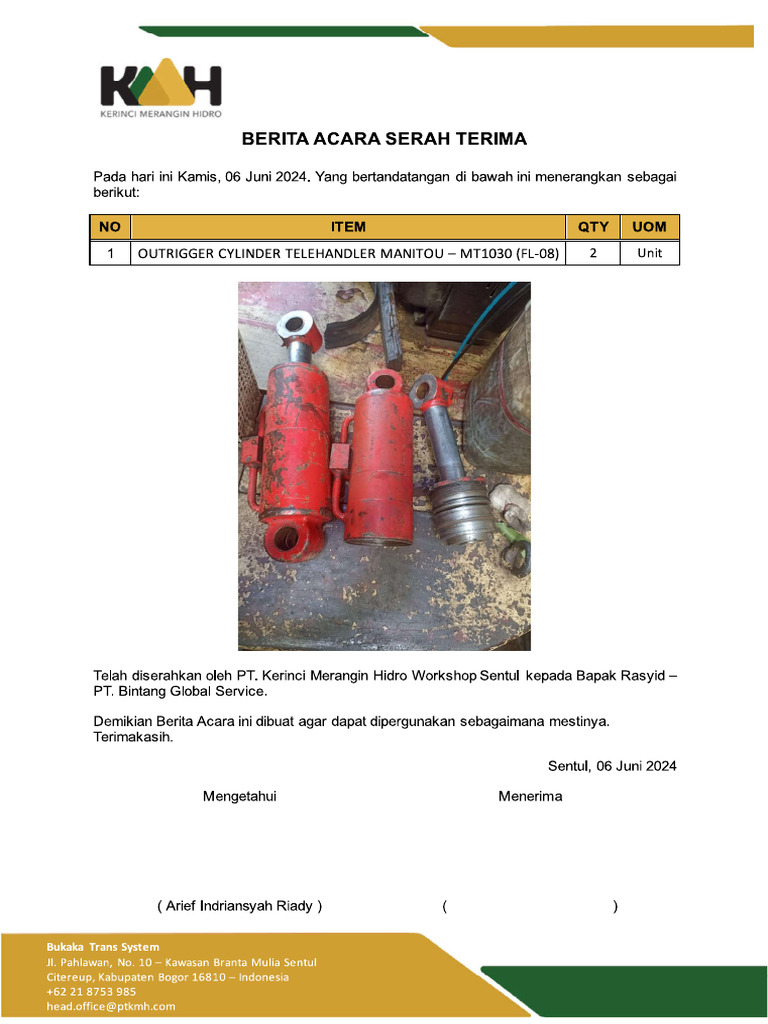 Bast - Outrigger Cylinder Telehandler Manitou - MT1030 (FL-08) | PDF